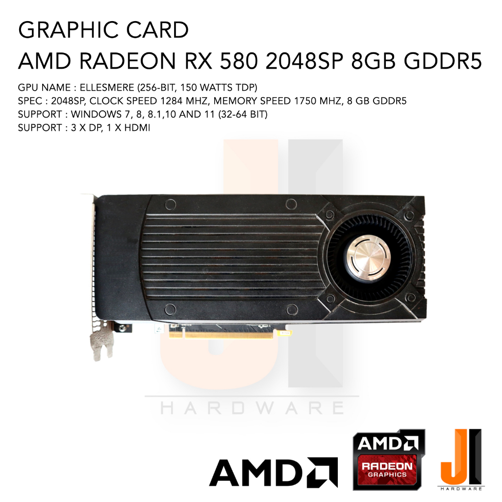 การ์ดจอผ่านการขุด สภาพ 70-80% Reference AMD Radeon RX 580 2048SP 8GB ...