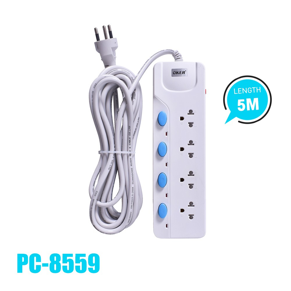 Oker รางปลั๊กไฟ รุ่น PC-8559 มี 4 เต้ารับ 4 สวิตซ์ สายไฟยาว 5 เมตร ...