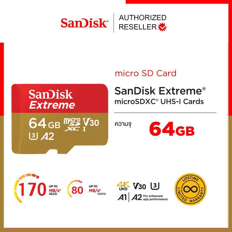 SANDISK EXTREME Micro SD Card 256GB 128GB 64GB SDXC A2 U3 R/W 190/90mb/s* (SDSQXAV)Memory ...