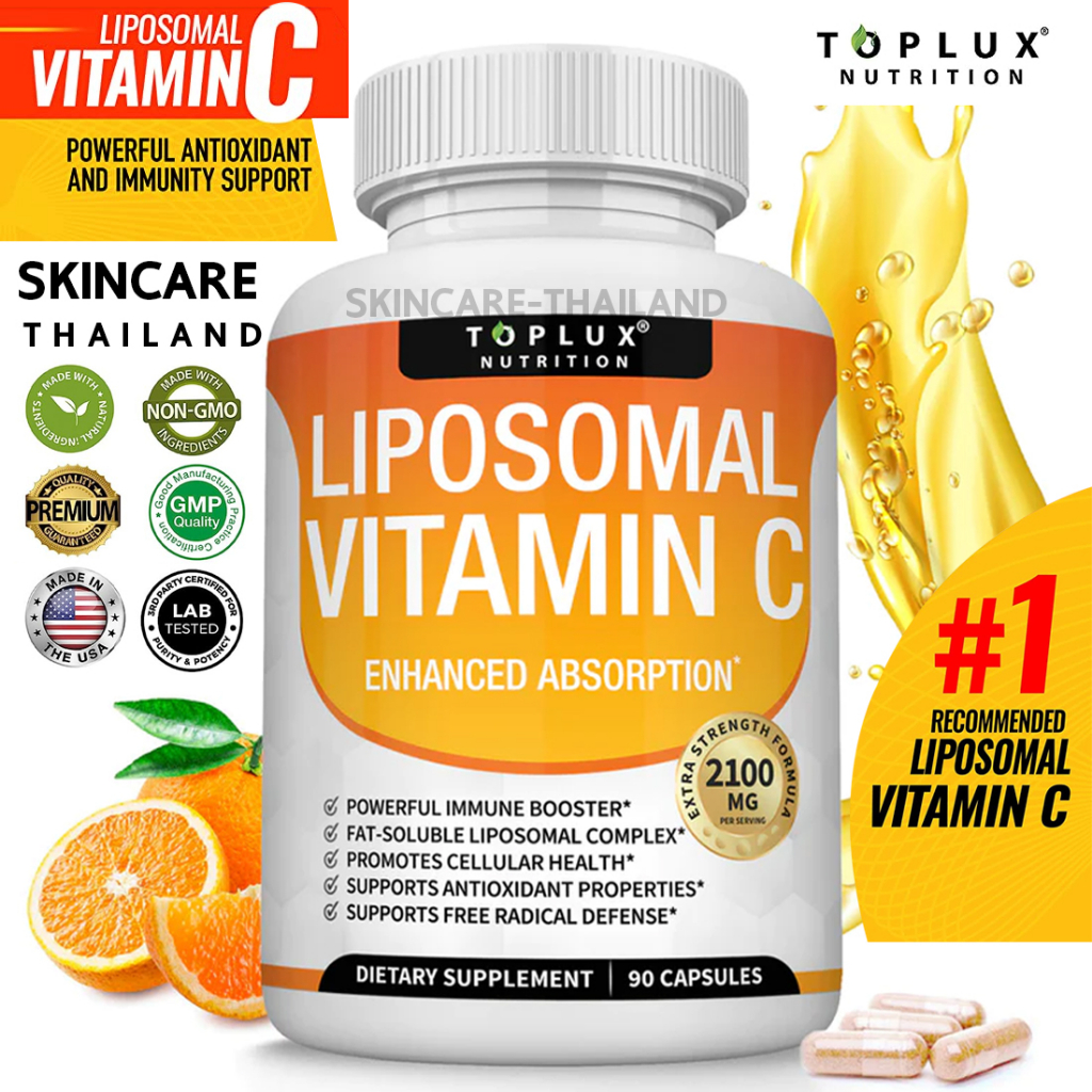 Toplux Liposomal vitamin C 2,100 mg. 90 Capsules สนับสนุนระบบภูมิคุ้มกัน สร้างคอลลาเจน วิตามิน C ...