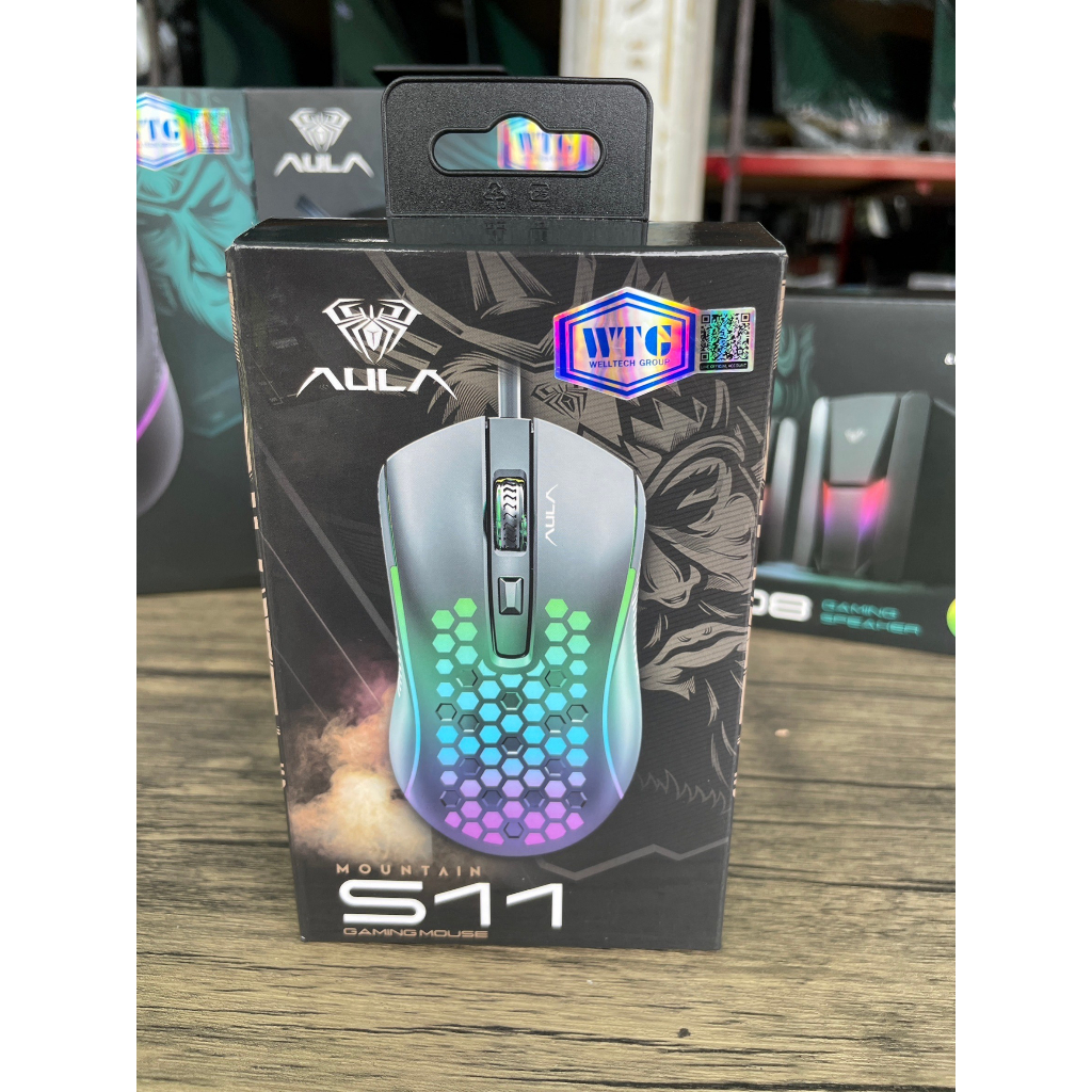 AULA S11 Black เมาส์สำหรับเล่นเกมส์แบบมีสาย,การปรับความเร็วสี่ระดับ ...