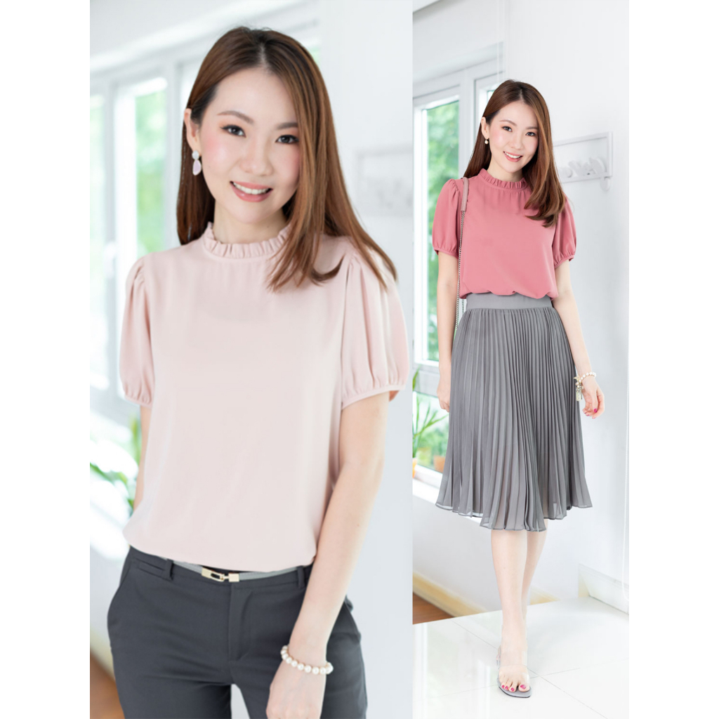 NEW ️Narinari : MT2710 Ruff Collar Sophie Blouse เสื้อคอจีบสีพื้น ...