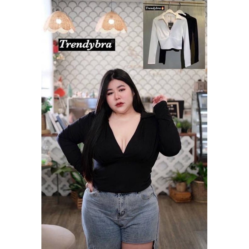 เสื้อครอปสาวอวบเสืัอครอปคอปกจีบอก ไฮโซว ผ้าเทพ618.T | Shopee Thailand