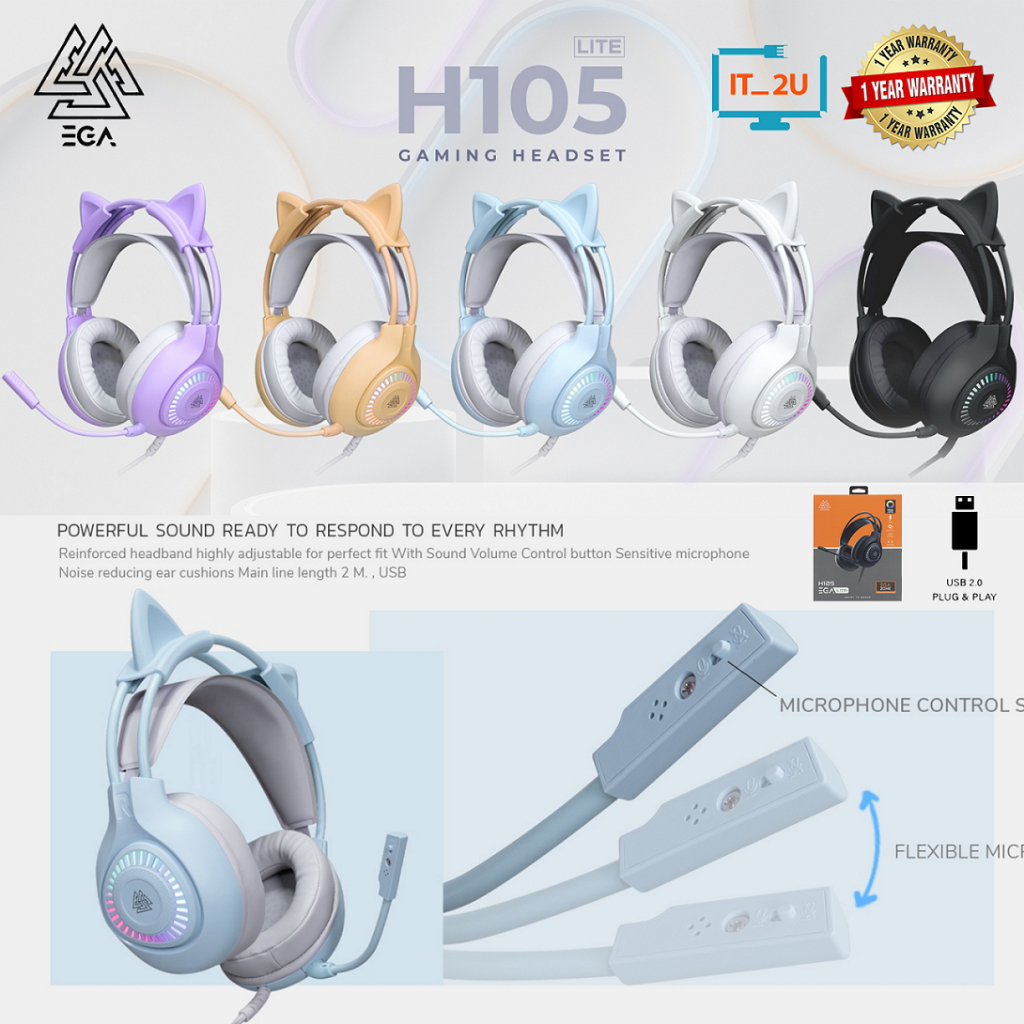 EGA H105 Lite Gaming Headset USB หูฟังเกมมิ่ง หูฟังเล่นเกมส์ หูฟังหูแมว ...