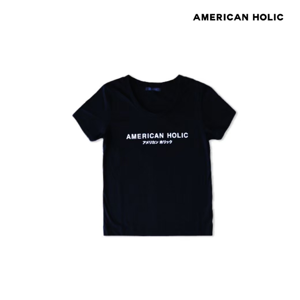 American Holic - Logo clue neck t-shirt Black | Shopee Thailand