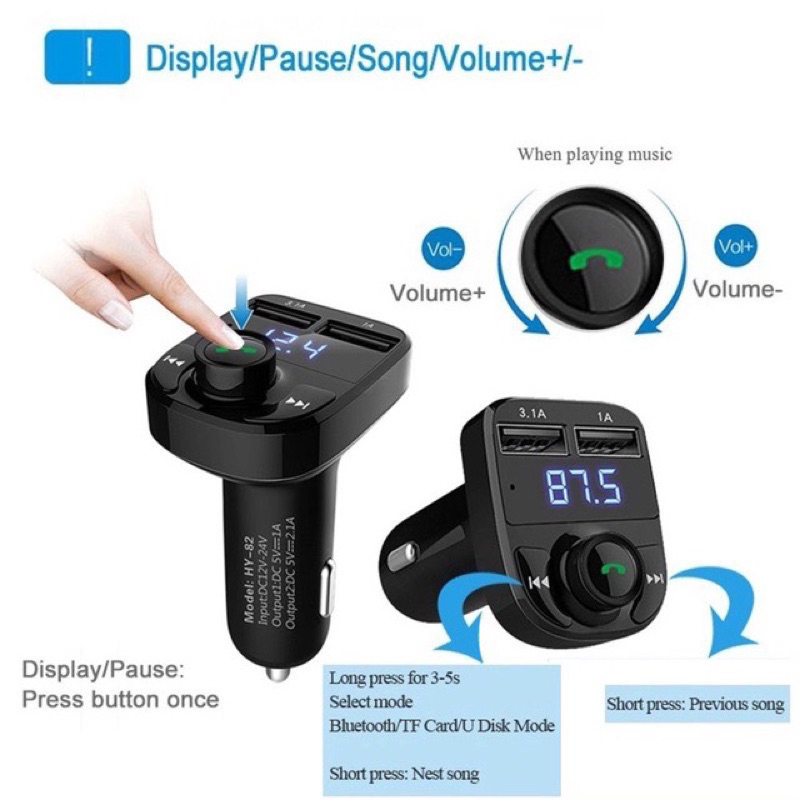 Car Bluetooth X8 บลูทูธในรถยนต์ + ที่ชาร์จไฟมือถือ Car MP3 Player FM ...