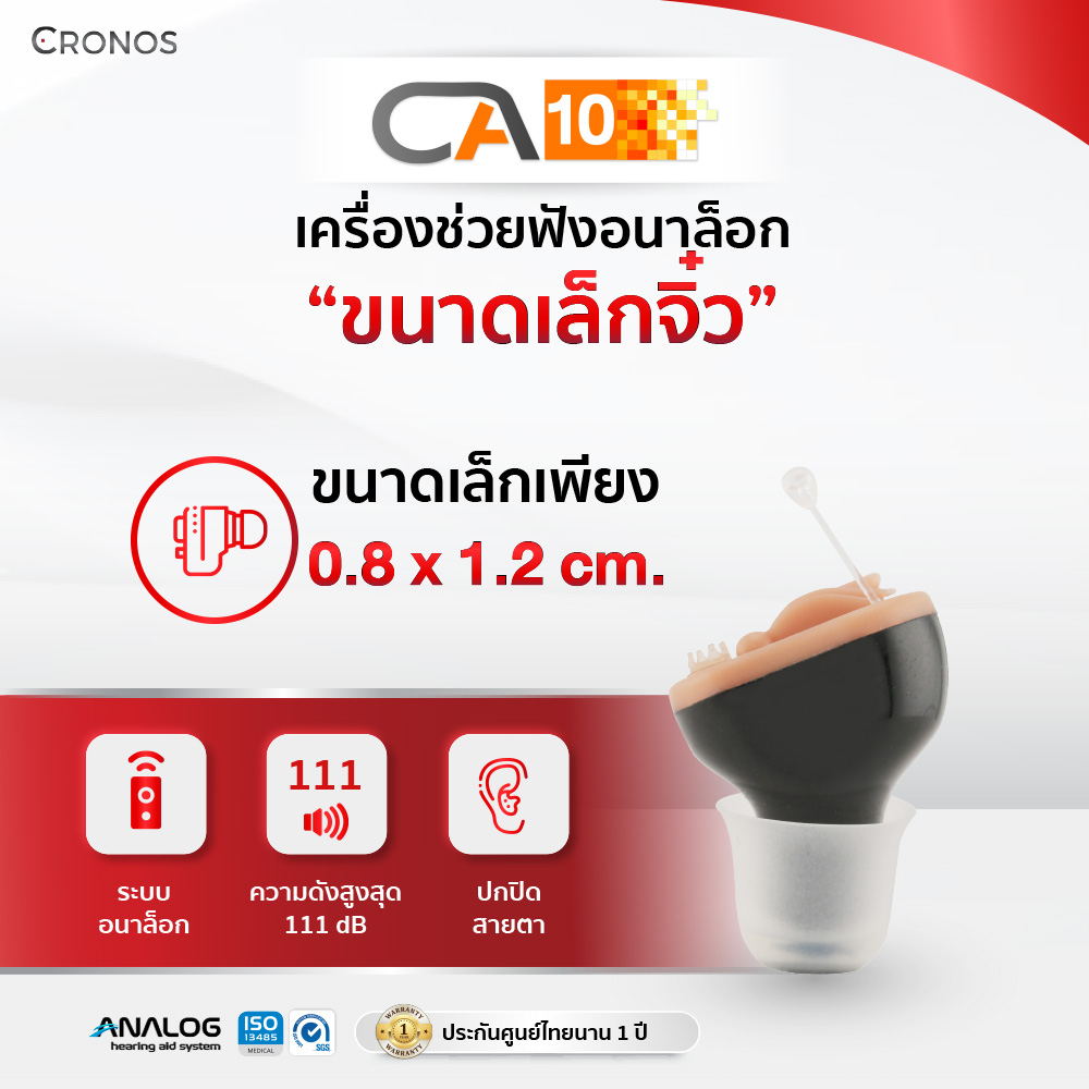 CRONOS รุ่น CA10 เครื่องช่วยฟังอนาล็อก รุ่นใส่ในช่องหู ขนาดเล็ก ปกปิด ...