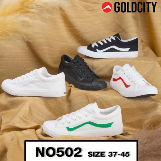 GoldCity No-502 WAVE︾ รองเท้าผ้าใบแฟชั่น ดำขาว-ครีมเขียว-ครีมแดง Size 37-45 | Shopee Thailand