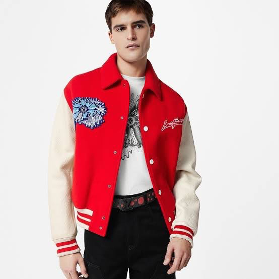 LV X YK FLOWER EMBROIDERED VARSITY BOMBER JACKET เสื้อแจ็คเก็ต ผ้าวูล ...