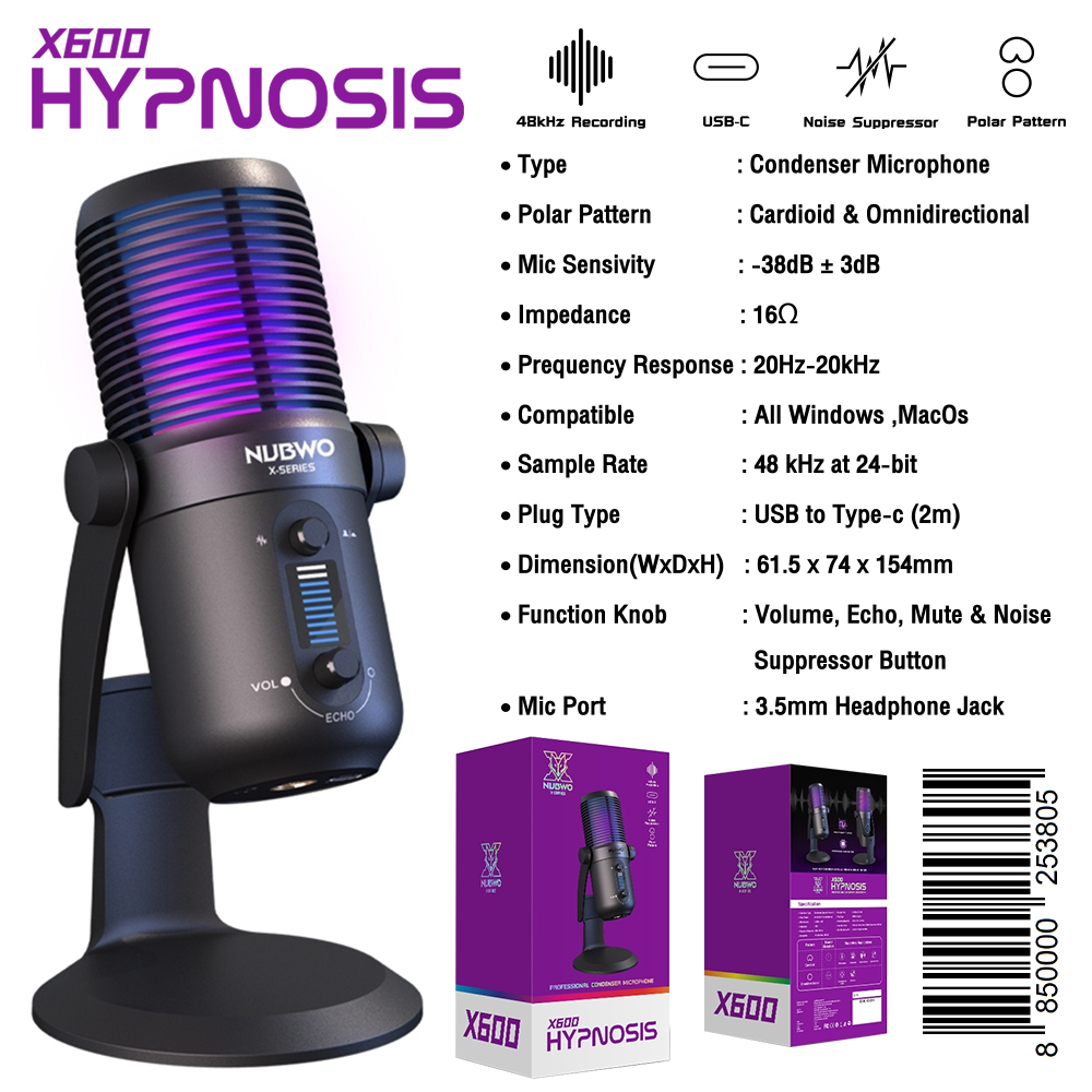 🔥ขายดีมาก🔥⚡️ไมค์คอมเกมมิ่ง⚡️ NUBWO รุ่น X600 HYPNOSIS Professional ...