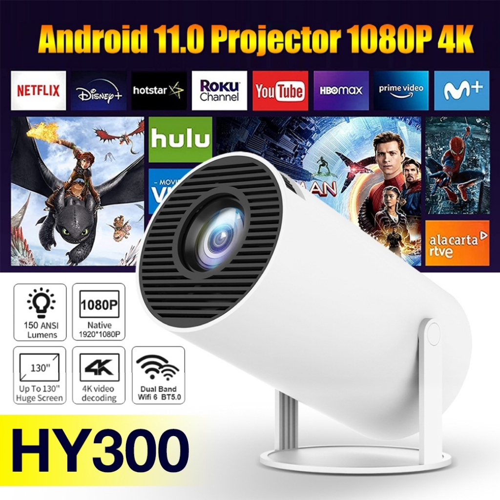 HY300 Projector 4K Android 11.0 1080P มินิ โปรเจคเตอร์ ขนาดพกพา ประกัน ...