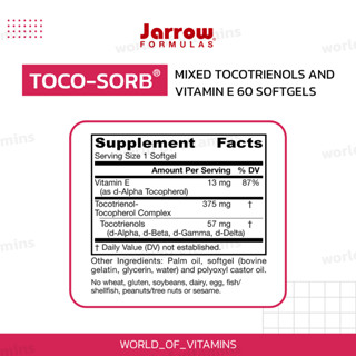 Jarrow Formulas Toco-Sorb, Mixed Tocotrienols and Vitamin E 60 Softgels ...