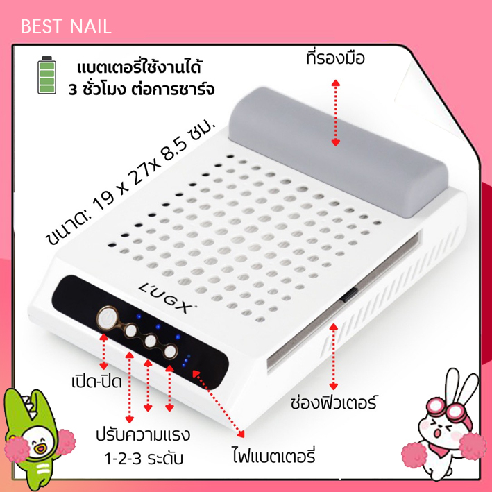 LUGX(LG618) ของเเท้100% เครื่องดูดฝุ่นเล็บ เครื่องดูดฝุ่นไร้สาย มีเเบตเตอรี่ LUGX 70วัตต์ ดูด ...