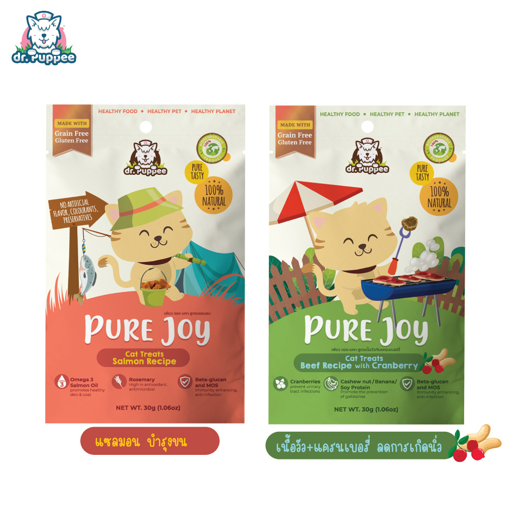 (Joy Duo Set x2) PURE Joy Cat ขนมแมวเพื่อสุขภาพชุดคู่ แซลมอน + เนื้อวัว ...