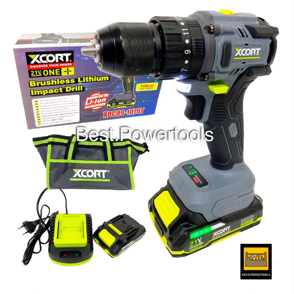 (SERIES 9)XCORT สว่านกระแทกมอเตอร์บลัเลส 21V ขนาด 10 มม. สว่านไร้สายเจาะปูน แรงบิด 70 NM. โมเดล ...