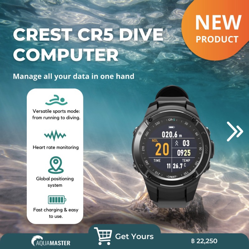 CREST CR5 Multisport Dive Computer ไดฟ์คอมพิวเตอร์ สำหรับะออกกำลังกาย และดำน้ำ - Heart rate ...
