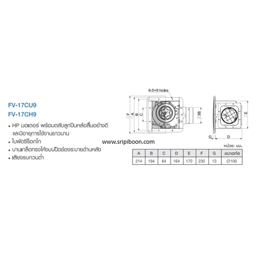 PANASONIC พัดลมระบายอากาศติดเพดาน 17 ซม. FV-17CU9 (รับประกันศูนย์ 5 ปี ...