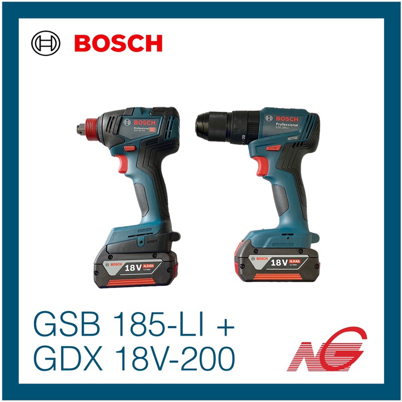 BOSCH บ๊อช สว่านไขควงกระแทกไร้สาย GSB 185-LI + GDX 18V-200 06019J22K1 + 2 x แบตเตอรี่ GBA 18V 4 ...