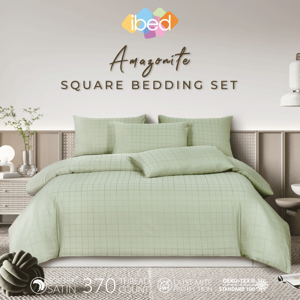 ibed ชุดผ้าปูที่นอนครบเซ็ท Softex Satin (สี่เหลี่ยม) Amazonite 3.5 ฟุต ...