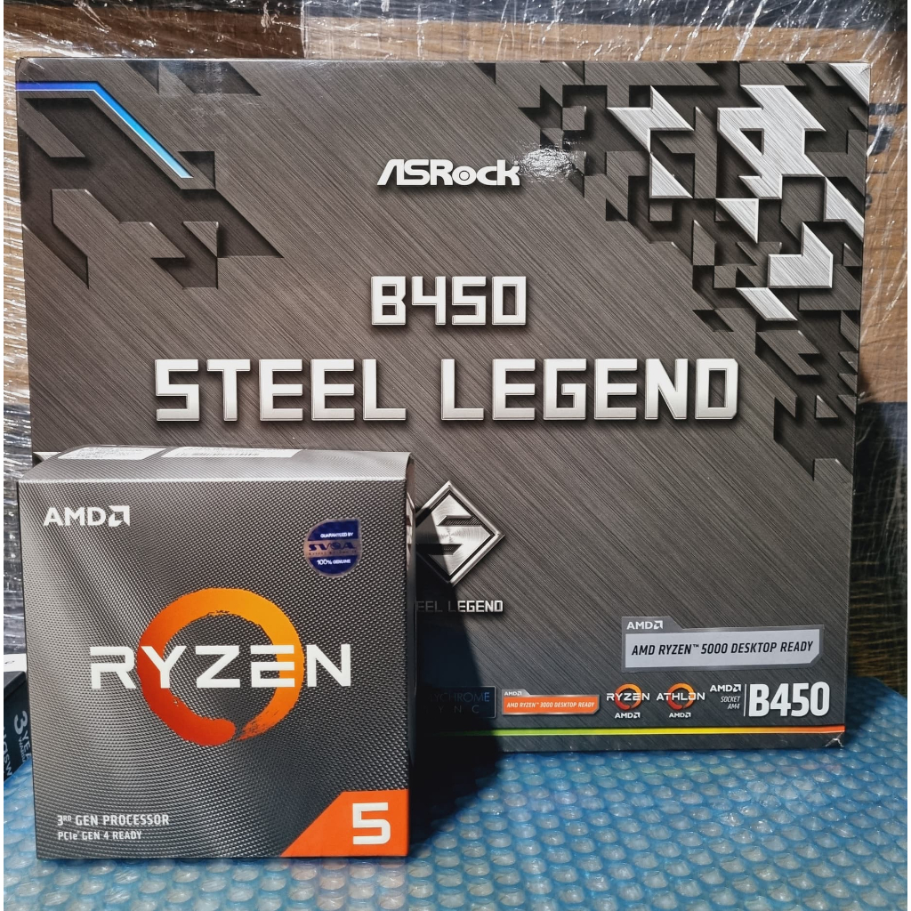CPU AMD RYZEN 5 3600 6C/12T + B450 ASROCK STEEL LEGEND (AM4) DDR4 มือ2 ...