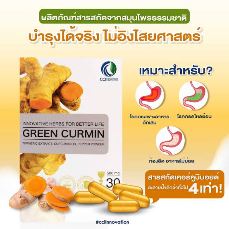 Green Curmin กรีนเคอมิน สมุนไพรขมิ้นชัน 30 แคปซูล | Shopee Thailand
