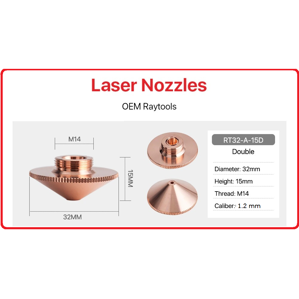 หัว Nozzle Fiber laser cutting Model RT32-A-15D Raytool Laser Head TypeA รู 1.2 มม.เกลียว14 มม. ...