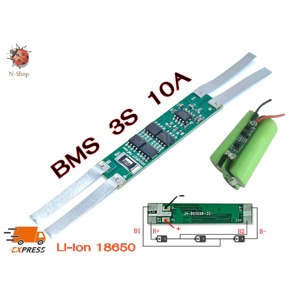 BMS 3S 5A,10A 11.1V 12.6V Li-ion วงจรป้องกันแบตเตอรี่ bms ชาร์จ ...