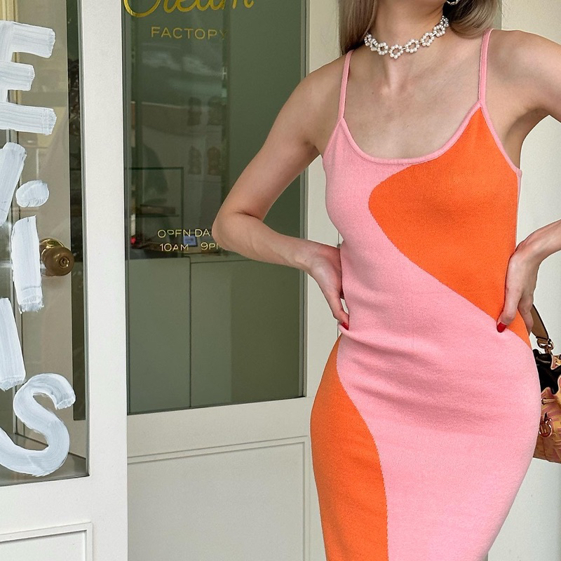 Kelly Dress เดรสลายผ้าknittingทอหนา | Shopee Thailand