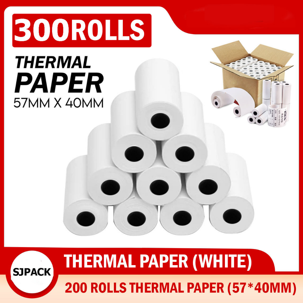 300ม้วน กระดาษความร้อน สำหรับพิมพ์ใบเสร็จ ขนาด 57x40 มม. แพ็ค 5 ม้วน ...
