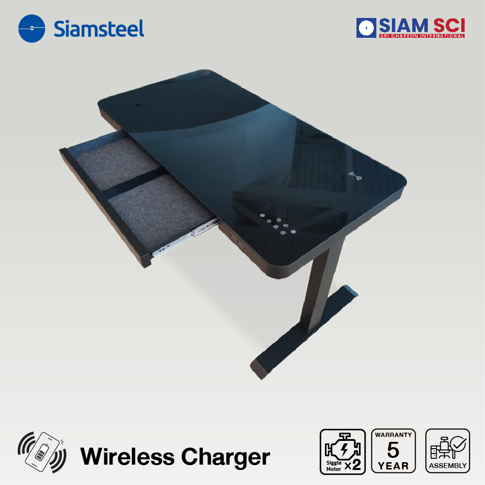Siam Steel โต๊ะปรับระดับ รุ่น MOVE สีดำ โต๊ะปรับระดับไฟฟ้า มี wireless charger | Shopee Thailand