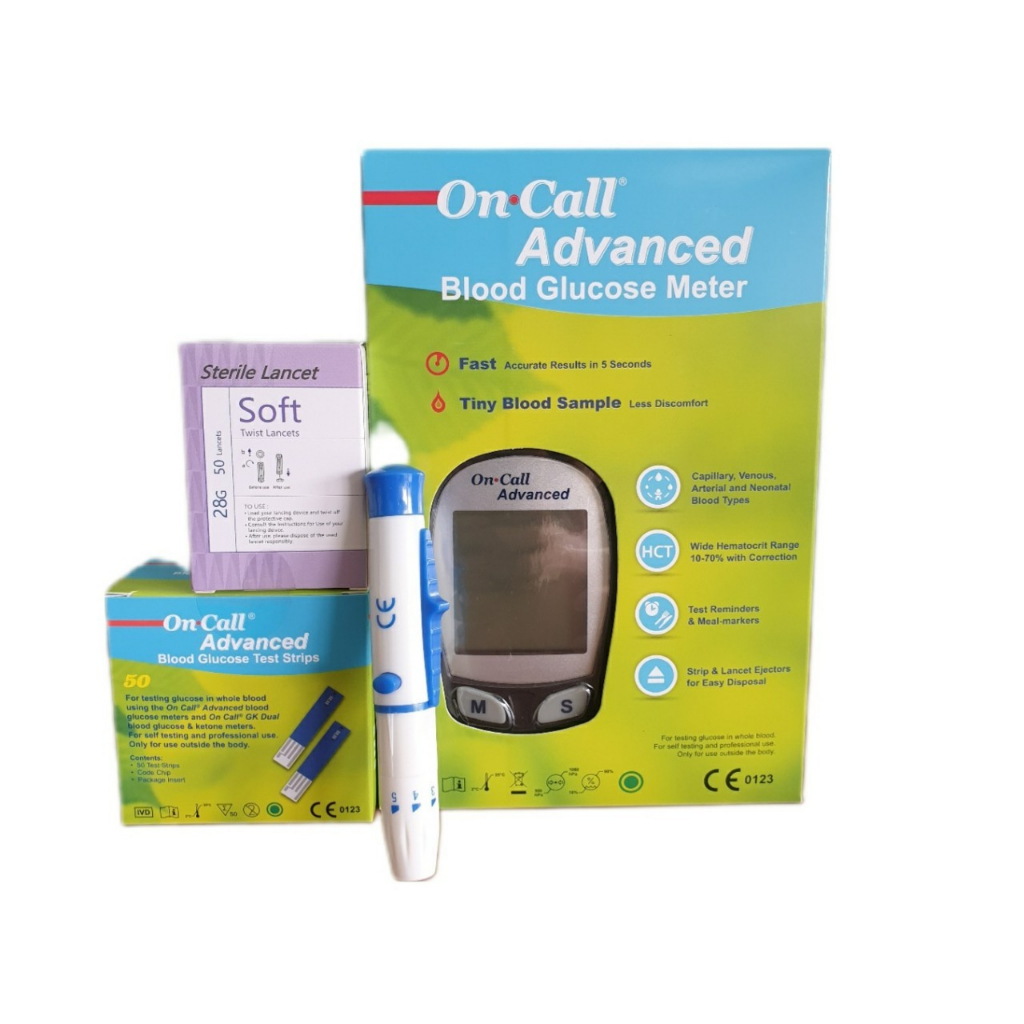 ชุดตรวจน้ำตาล on call advanced พร้อมใช้งาน 50 ครั้ง รวมแผ่นตรวจ เข็ม ...
