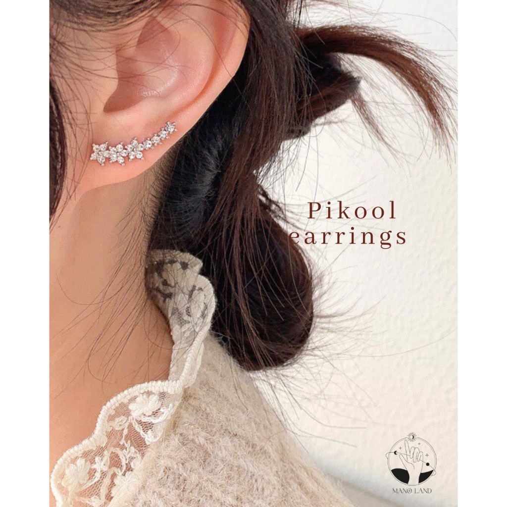 MNL💗ต่างหูเกี่ยวหู Pikool ดอกไม้แบบไทย ชุดไทย เครื่องประดับแฟชั่น เงินแท้925 ประดับเพชร หรูหรา ...