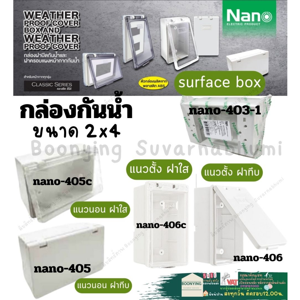 Nano นาโน กล่อง บล็อก กันน้ำ ไฟ ฟ้า ฝา เปิด ปิด 2x4 " แนวนอน ฝา ใส ทึบ 405C, 405 406C 406 ...