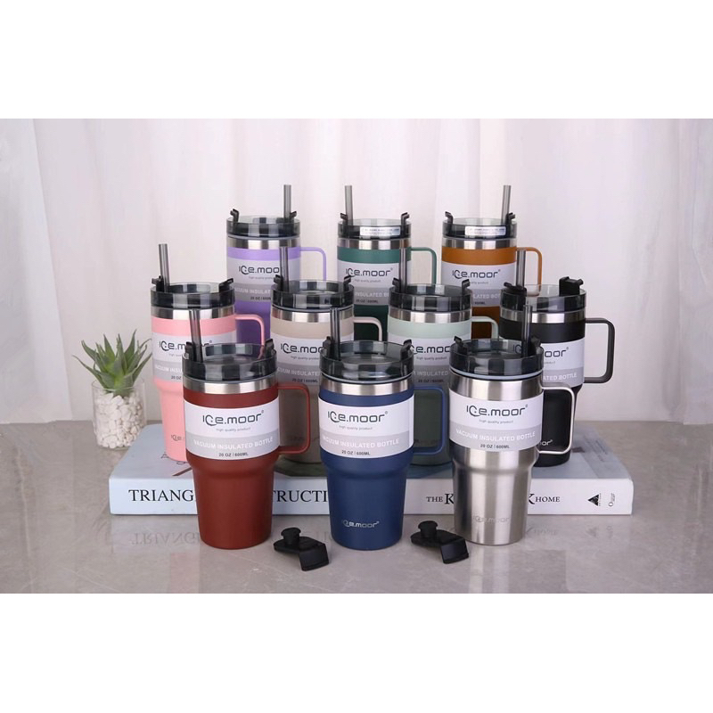 เเก้วน้ำ 20Ozหูจับเลส ICE MOOR แก้วเก็บความเย็น สแตนเลส304 มี 10สี ให้เลือก 600ml | Shopee Thailand