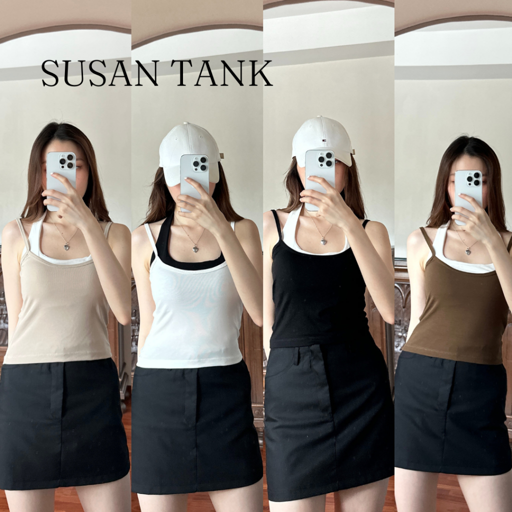 Susan Tank มีฟองน้ำ เสื้อกล้ามคล้องคอ 2 สี (620) | Shopee Thailand