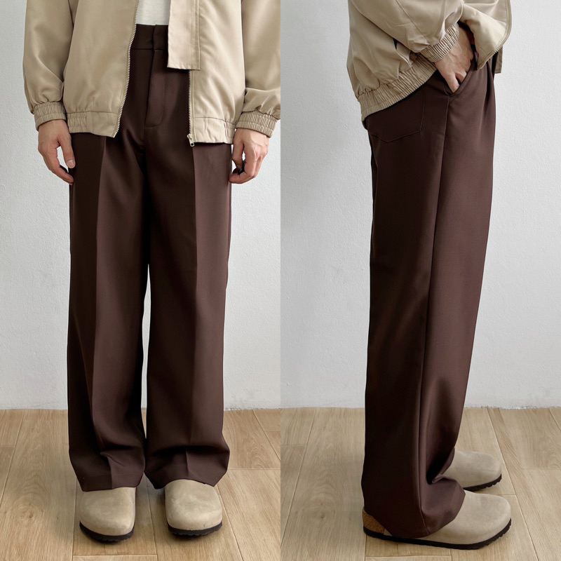 SLURBOYY Korea Slack กางเกงสแลคเกาหลี ขากระบอก (P0040) | Shopee Thailand