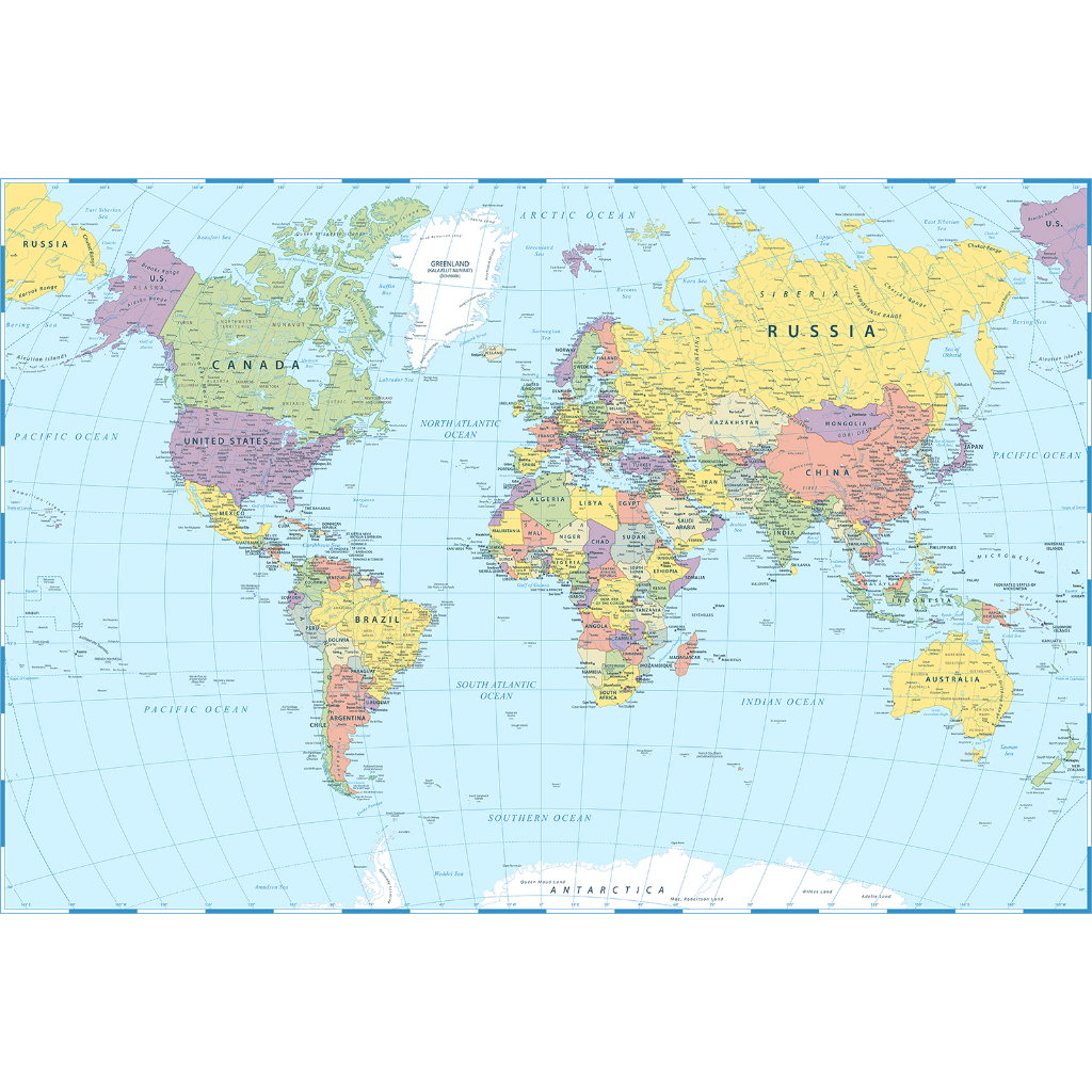 World Map แผนที่โลกความละเอียดสูงคมชัดมีชื่อประเทศเมืองหลวง สำหรับตก ...