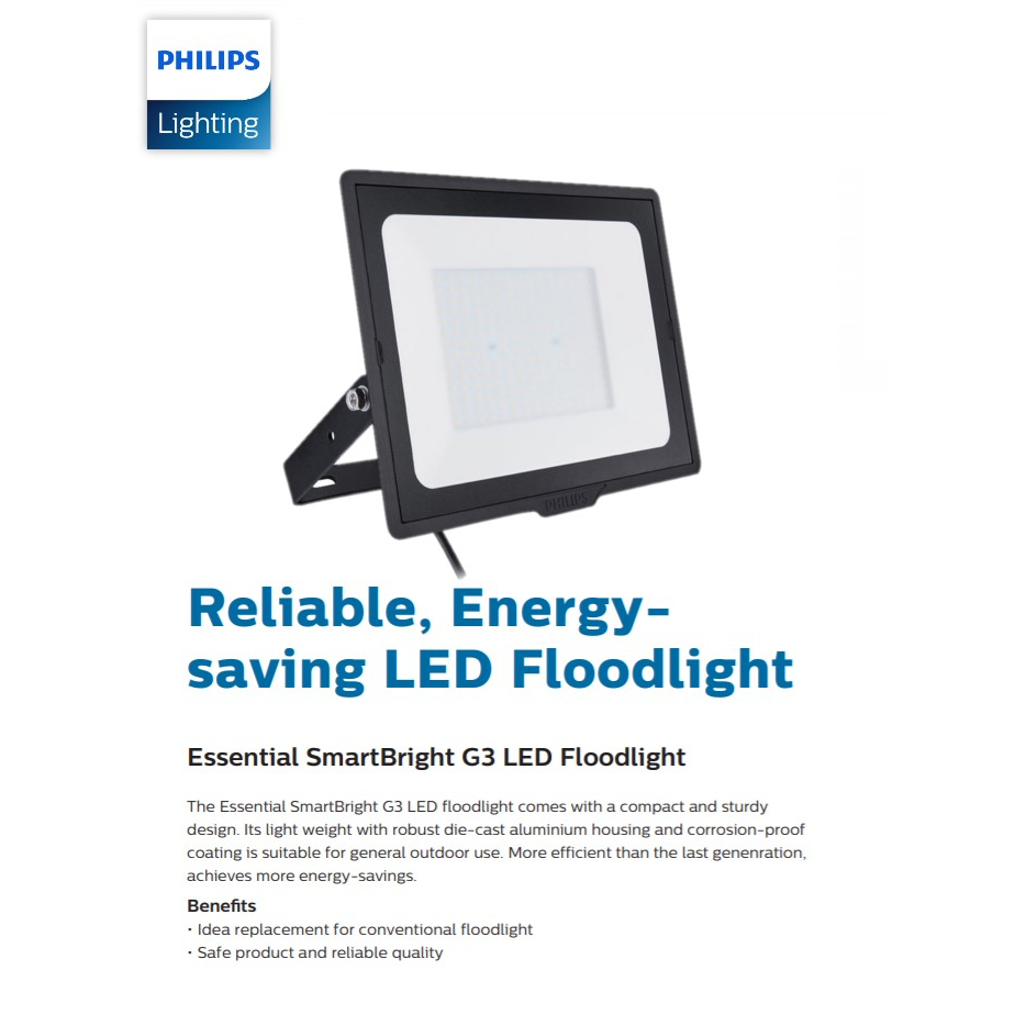 PHILIPS สปอร์ตไลท์ โคมฟลัดไลท์ พร้อมขายึด LED ESSENTIAL SMARTBRIGHT G3 LED FLOODLIGHT BVP150 10W ...