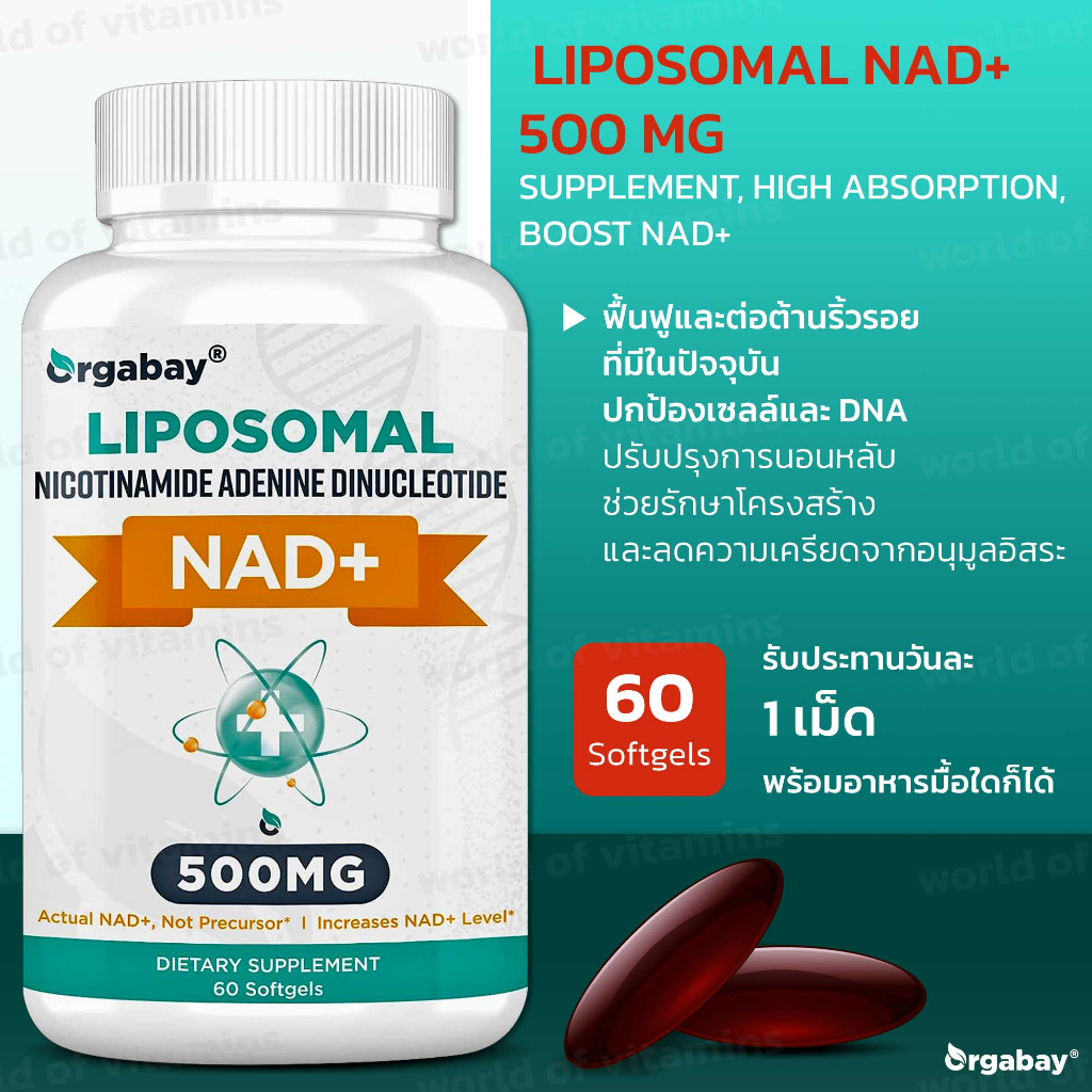 Orgabay Liposomal NAD+ 500 mg Supplement, High Absorption, Boost NAD+ ...