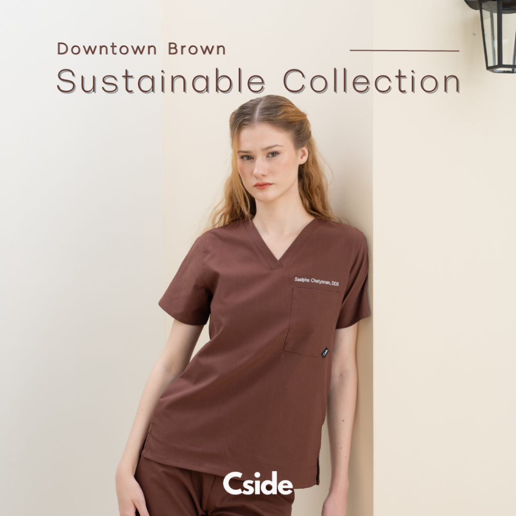 Cside Scrub - Sustainable Collection - Downtown brown - ชุดสครับคอวี ...