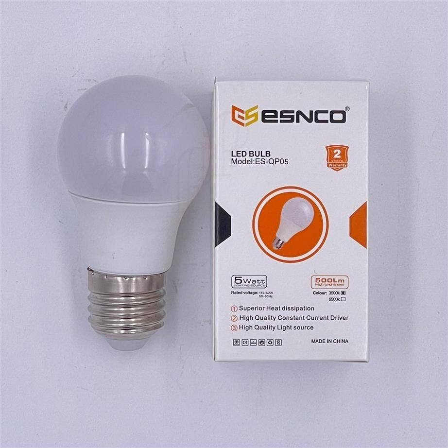 ESNCO หลอดไฟ หลอดบับ BULB หลอดLED ขั้วเกลียวE27 5W 9W 12W 15W 18W แสงขาว ใช้งาน 30,000 ชั่วโมง ...