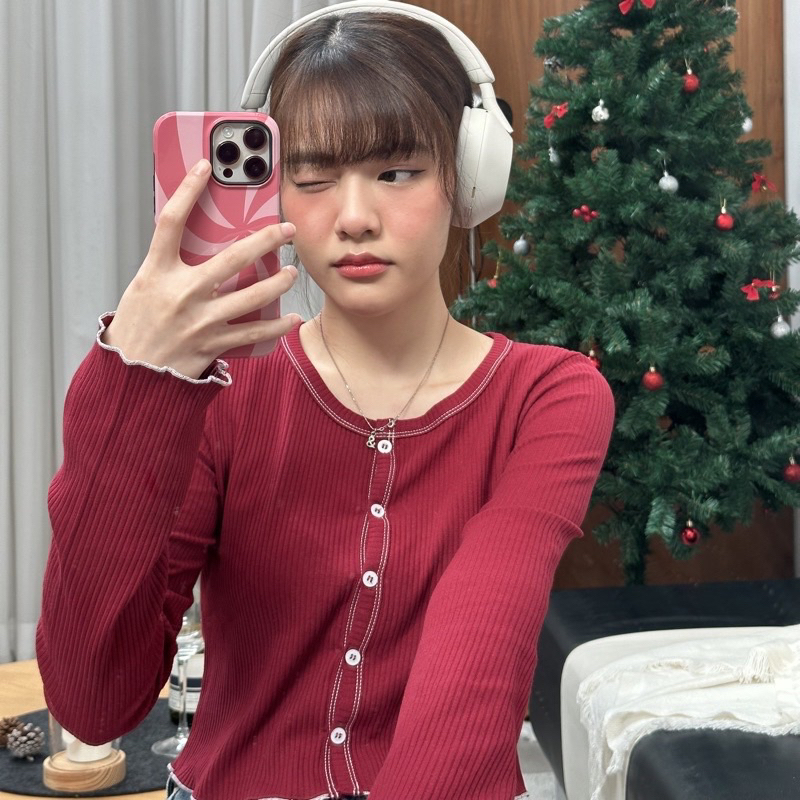 ส่งต่อ PAM TOP by Sistersfabric เสื้อแขนยาวผ้าร่องคอกลม (สีcherry ...