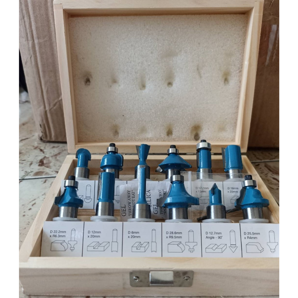 ชุดดอกเร้าเตอร์/ทริมเมอร์(1/2") แกนขนาด 4หุน ( 12.7 mm ) 12 PCS ROUTER ...