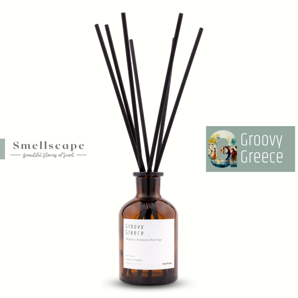 Smellscape 110 ml. ก้านไม้หอมปรับอากาศ กระจายกลิ่น Homemade Reed Diffusers (กลิ่น Groovy Greece ...