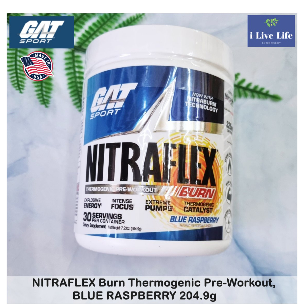 GAT - Nitraflex Burn Thermogenic Pre-Workout, Blue Raspberry 204.9g ...