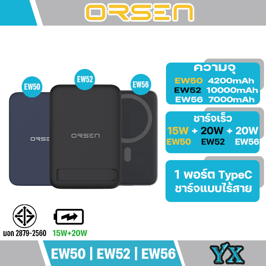 Orsen By Eloop EW50/EW52/EW56 แบตสำรอง 4200/7000/10000mAh Wireless ...