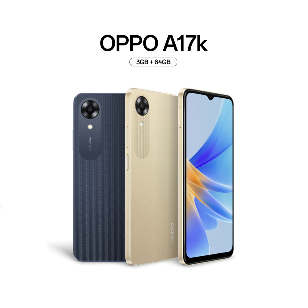 OPPO A17K (3+64) | โทรศัพท์มือถือ | หน้าจอ 6.56 นิ้ว | แบตเตอรี่ 5000mAh | ประกันศูนย์ 1 ปี ...