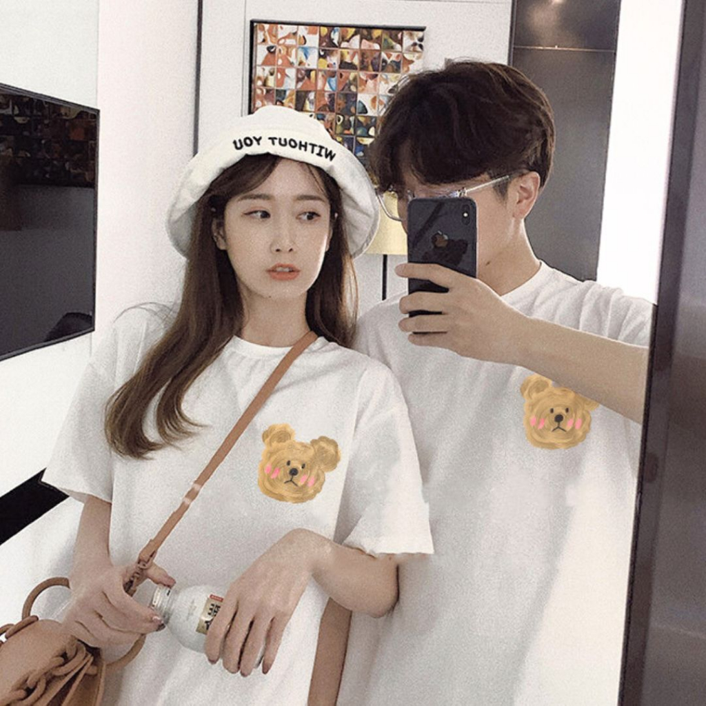 [W0073] เสื้อยืดคู่ แขนสั้น ลายหมีน่ารักๆ ผ้านิ่ม ไม่ร้อน ใส่สบาย ...