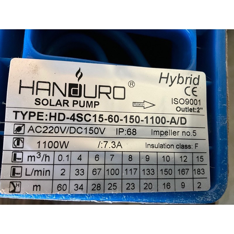 ปั๊มน้ำบาดาลโซล่าเซลล์ Handuro AC/DC Hybrid 750w 1100w 1500w 2200w ปั๊ม ...
