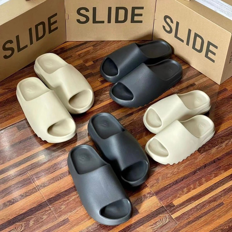 งานเทียบแท้ 1:1 รองเท้าแตะ YZ Slide ผิวหยาบพื้นโลโก้มีคิวอาร์โค้ด พร้อม ...